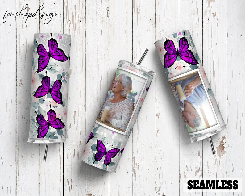 Butterfly Purple Photo Frame Tumbler 20 Oz Tumbler Skinny - Etsy