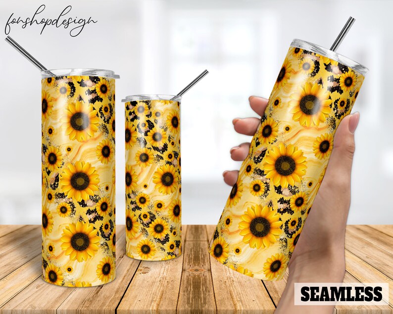 Sunflowers Marble Leopard Print Seamless 20oz Skinny Tapered & - Etsy