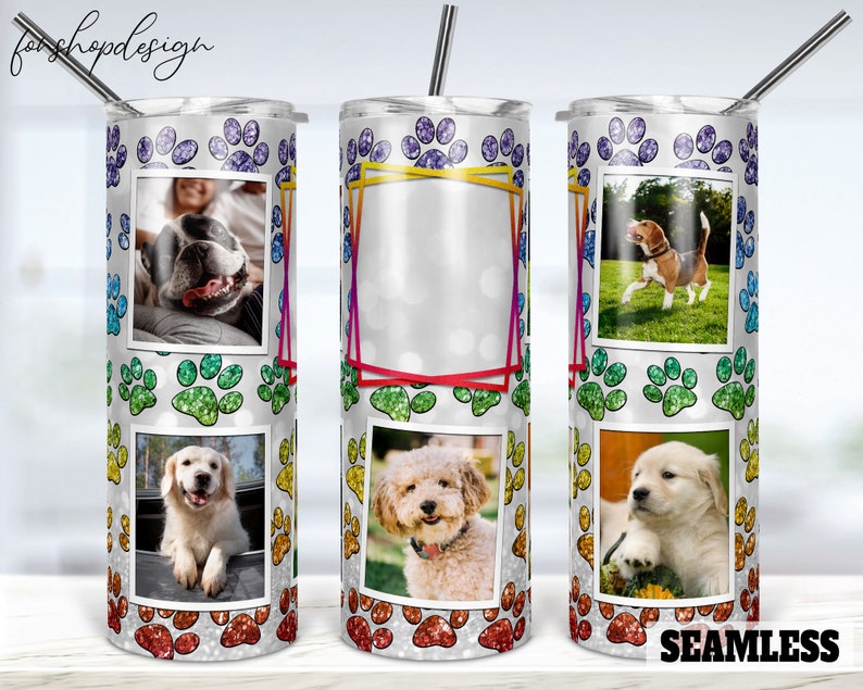 Dog Paw Print Rainbow Glitter Photo Frame Tumbler 20 Oz - Etsy