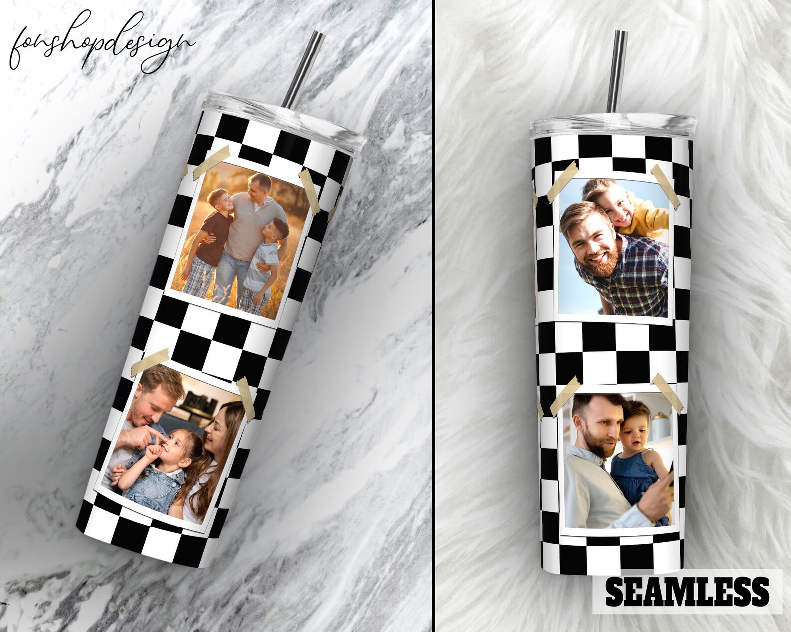 Checked Flag Seamless Photo Frame 20oz Skinny Tapered and - Etsy