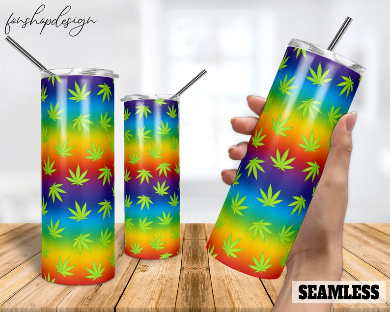 Colorful Marijuana Leaf Weed Seamless 20oz Skinny Tapered & - Etsy
