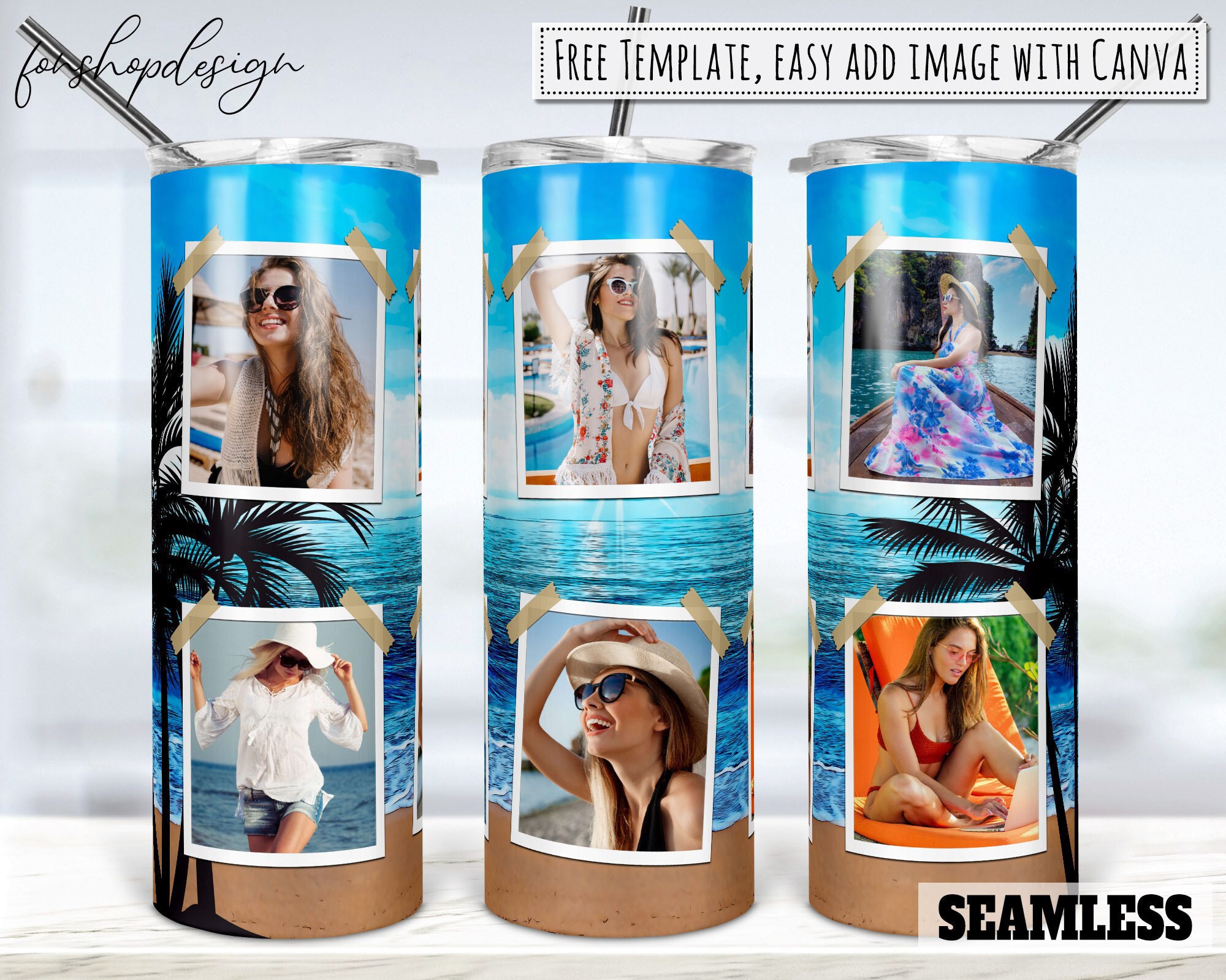 Ocean Palm Trees Photo Frame 20oz Skinny Tapered & Straight - Etsy