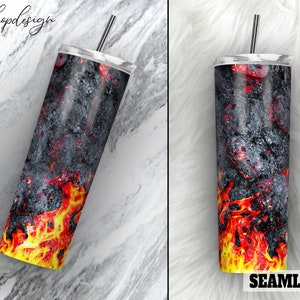 Flames Fire Seamless Tumbler, 20 Oz Tumbler, Skinny Tumbler, Tapered ...