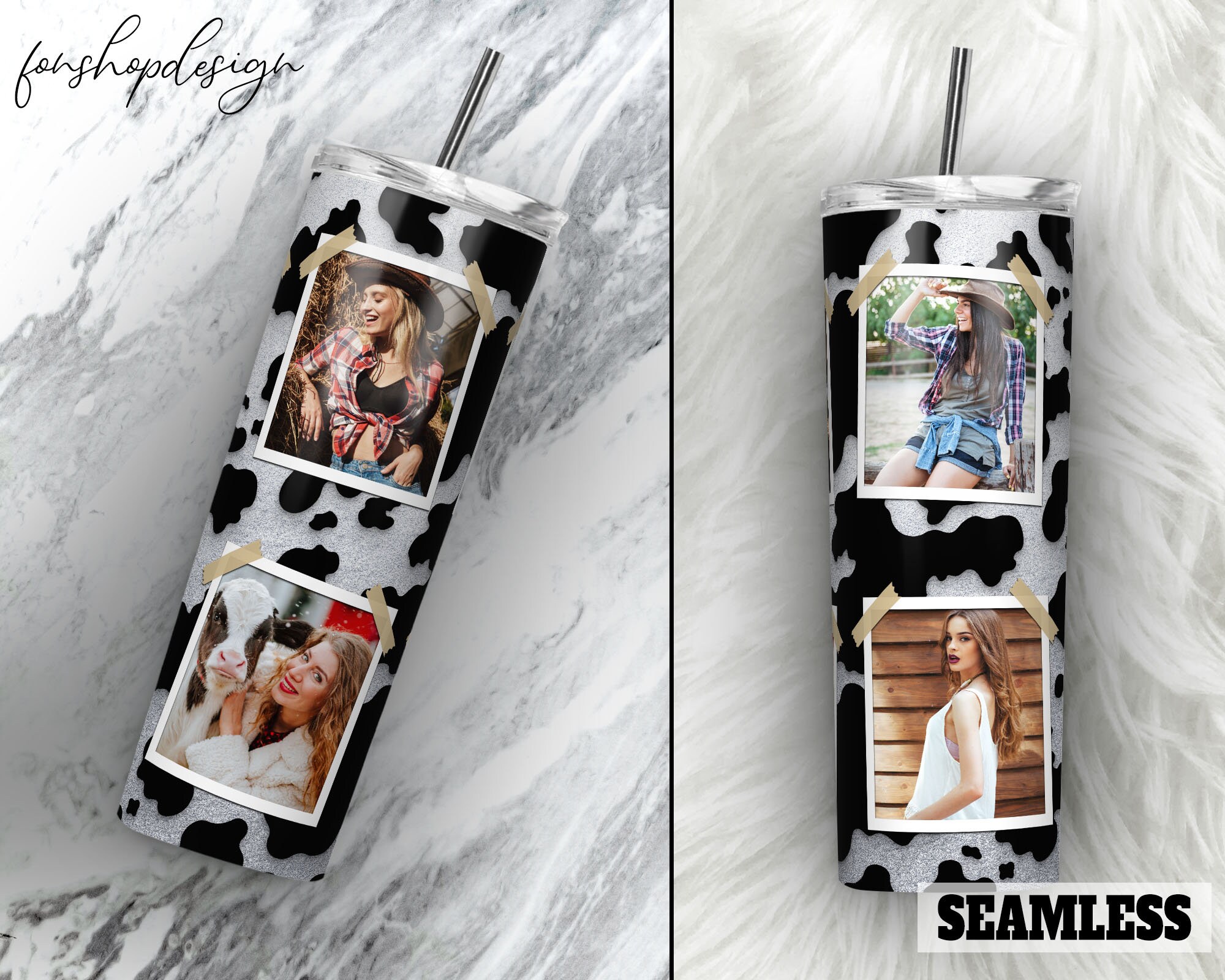 Cow Print Photo Frame 20oz Skinny Tapered & Straight Tumbler - Etsy