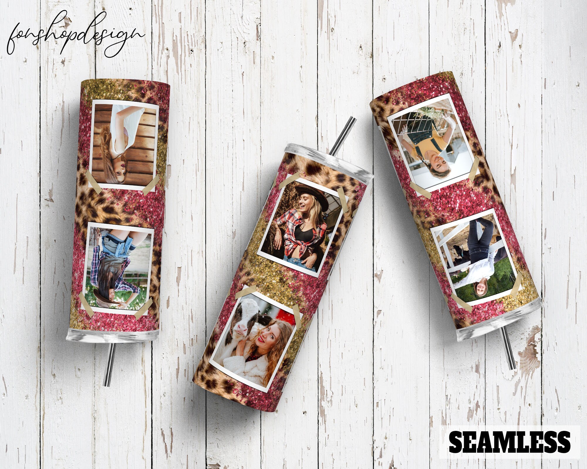 Pink Gold Glitter Leopard Photo Frame 20oz Skinny Tapered & - Etsy