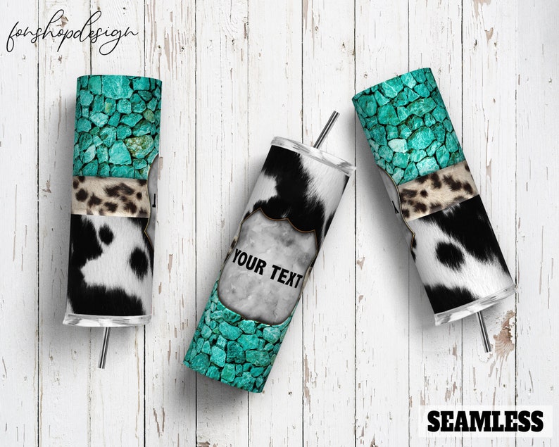 Cow Print Turquoise Seamless 20oz Skinny Tapered & Straight - Etsy