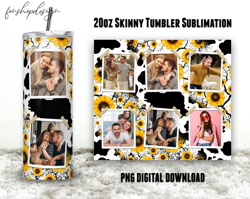 Cow Sunflowers Cowhide Photo Frame 20oz Skinny Tapered & - Etsy