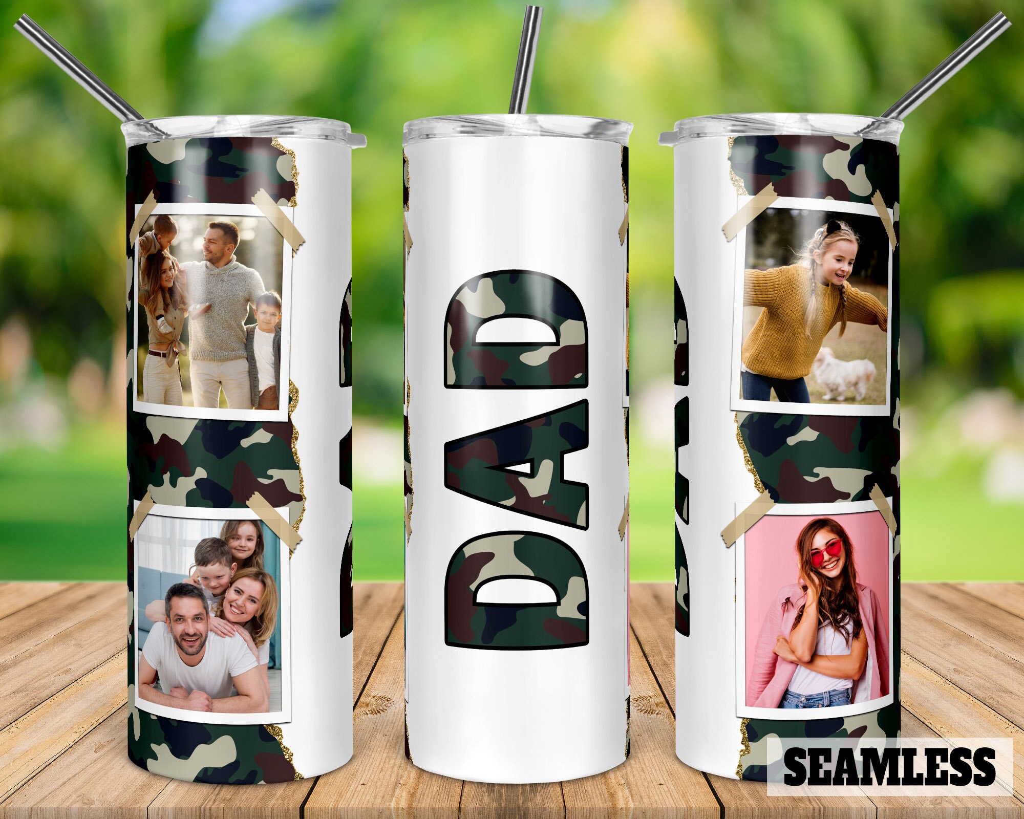 Dad Camo Green Camouflage Photo Frame 20oz Skinny Tapered & | Etsy