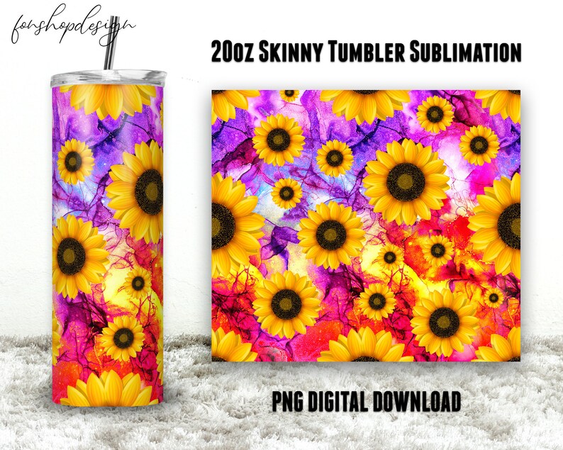 Rainbow Sunflower Alcohol Ink Seamless 20oz Skinny Tapered & - Etsy