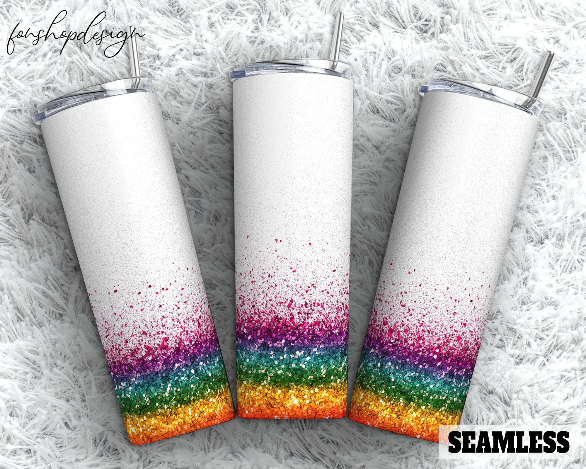 Glitter Confetti Rainbow Seamless 20oz Skinny Tapered & | Etsy