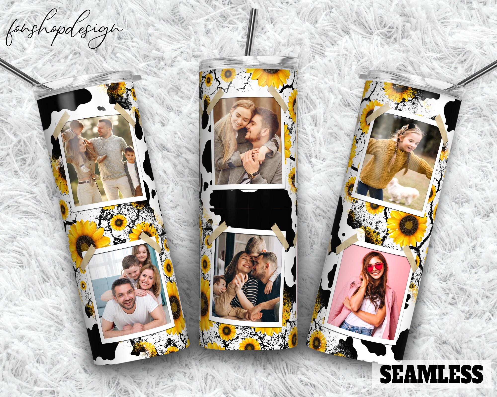 Cow Sunflowers Cowhide Photo Frame 20oz Skinny Tapered & - Etsy