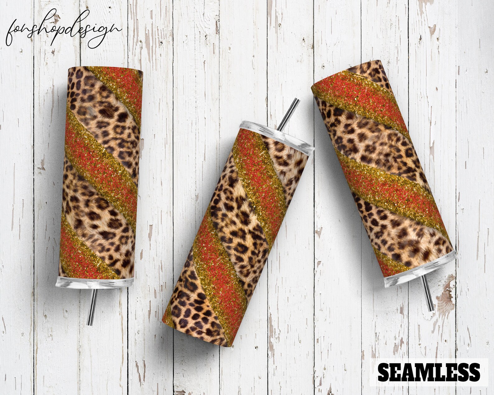 Leopard Print Glitter Gold Seamless 20oz Skinny Tapered & - Etsy