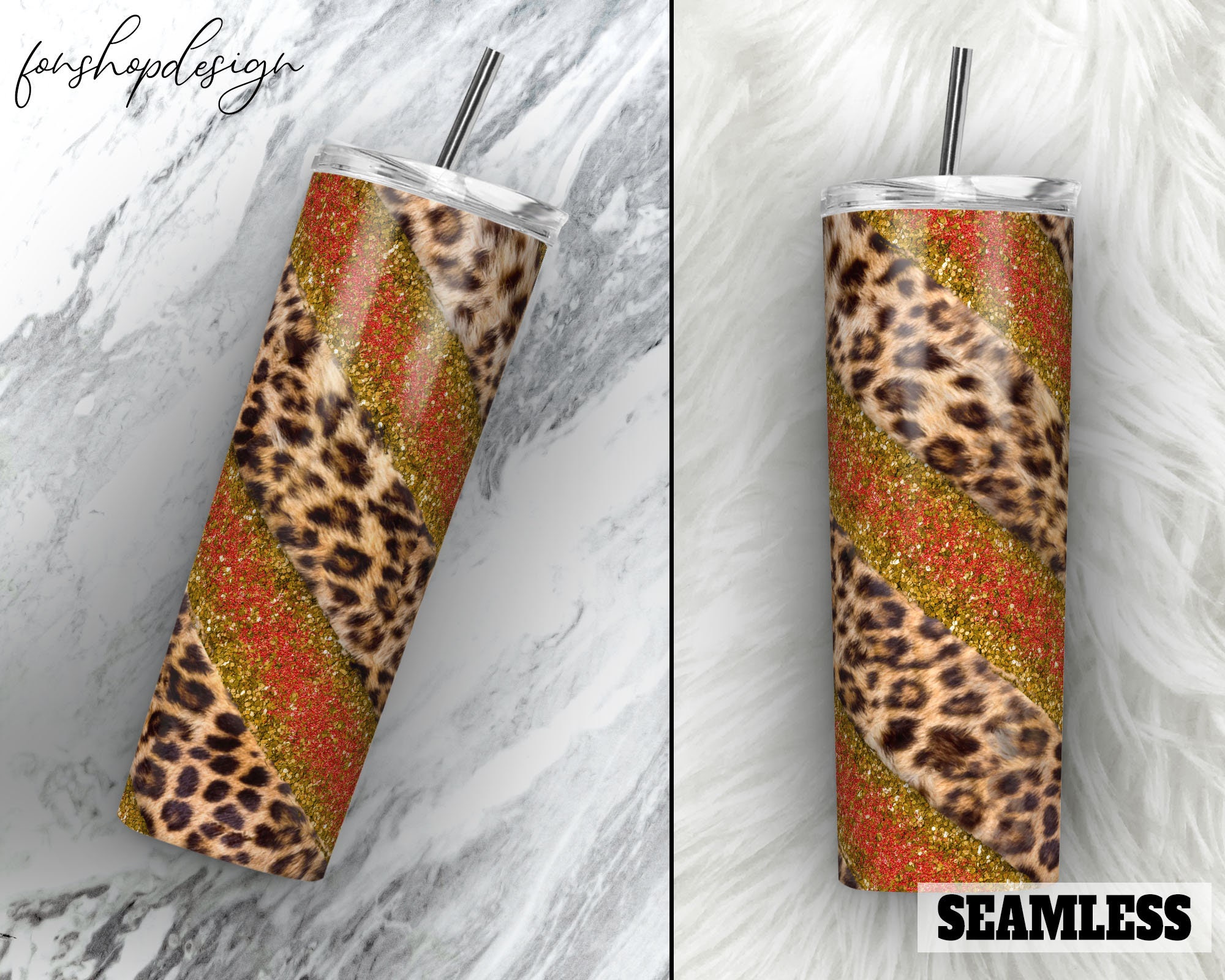 Leopard Print Glitter Gold Seamless 20oz Skinny Tapered & - Etsy