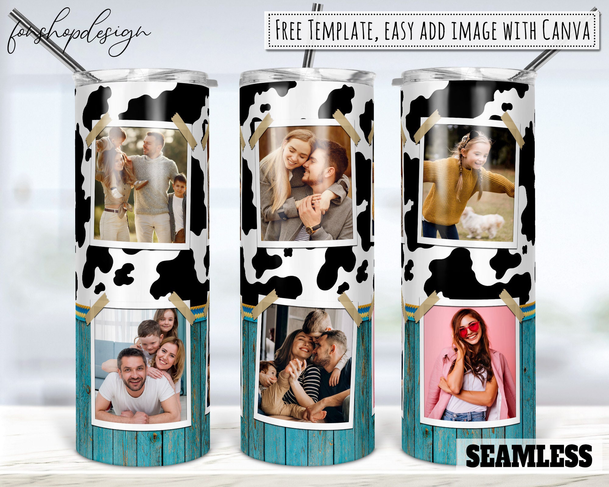 Cow Wood Print Farm Animals Photo Frame 20oz Skinny Tapered & - Etsy