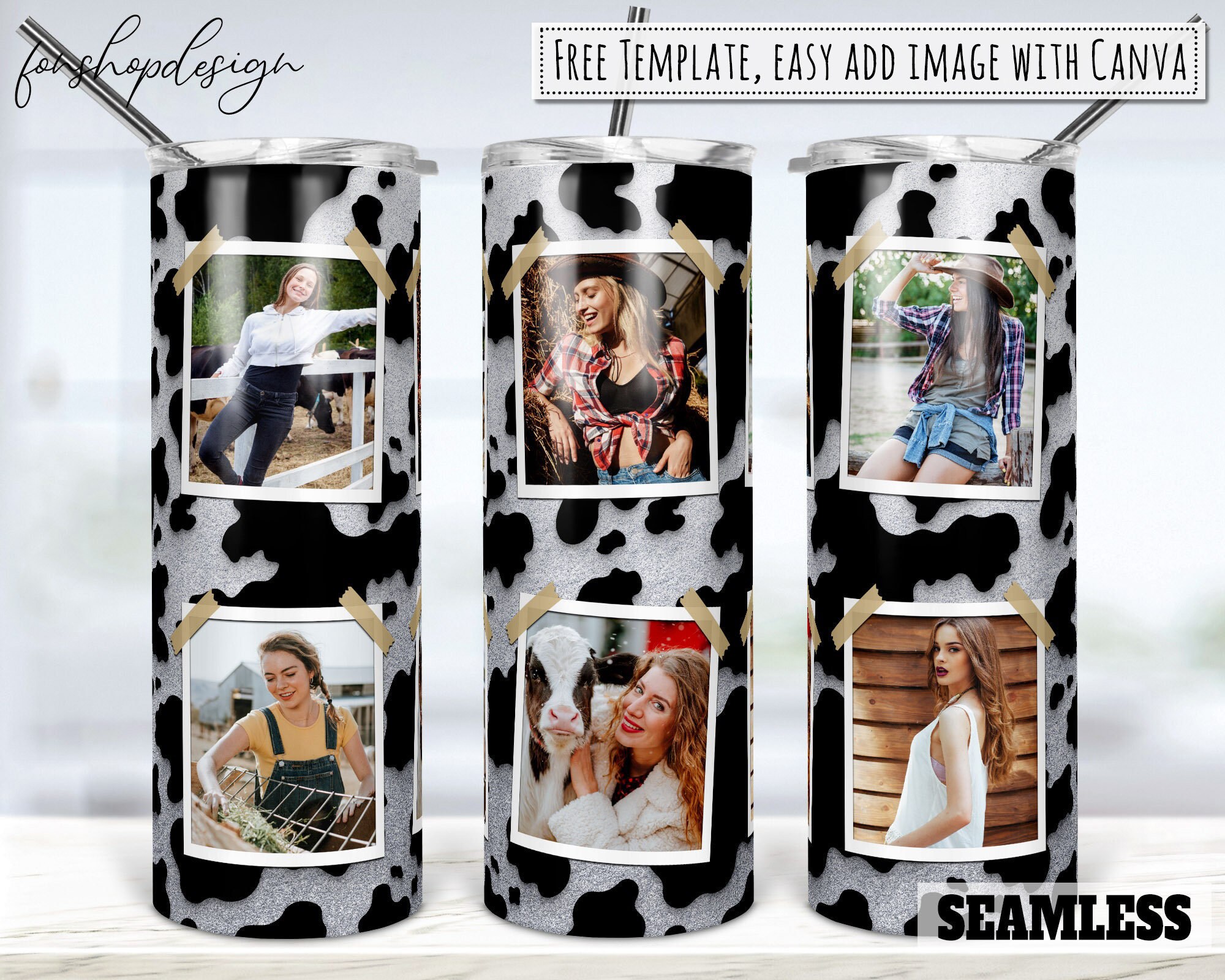 Cow Print Photo Frame 20oz Skinny Tapered & Straight Tumbler - Etsy