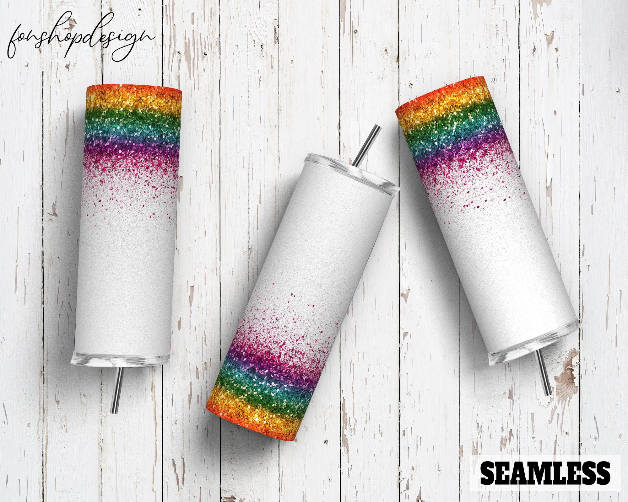 Glitter Confetti Rainbow Seamless 20oz Skinny Tapered & - Etsy