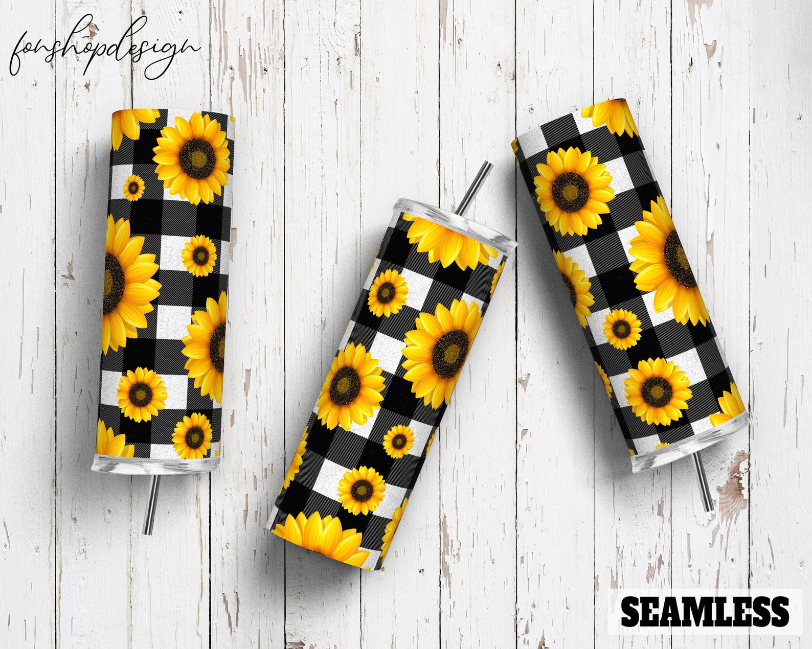 Buffalo Plaid Sunflower Seamless 20oz Skinny Tapered & - Etsy