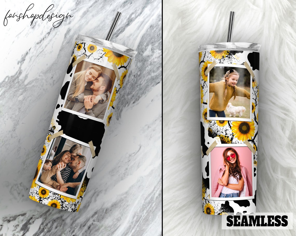 Cow Sunflowers Cowhide Photo Frame 20oz Skinny Tapered & - Etsy