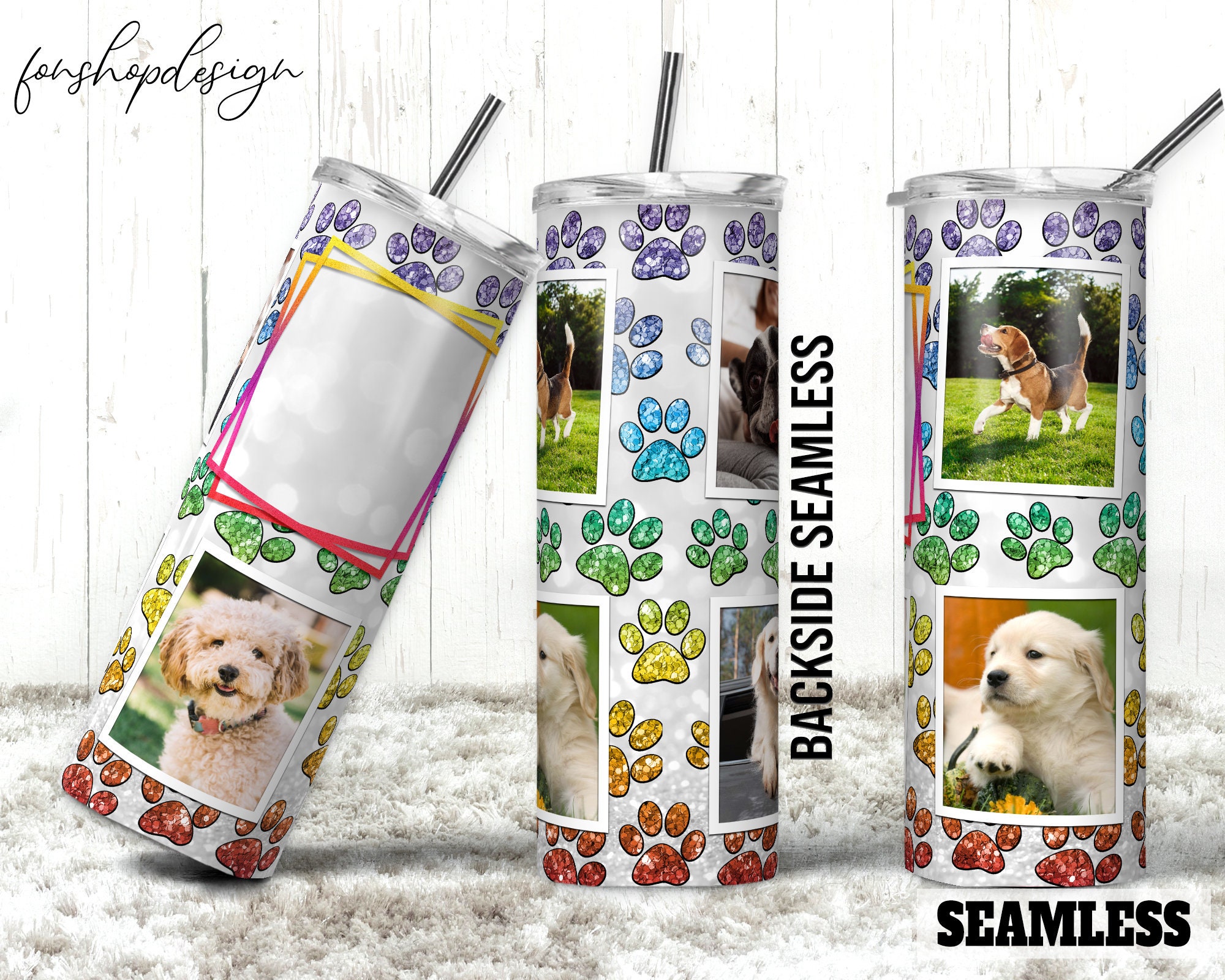 Dog Paw Print Rainbow Glitter Photo Frame Tumbler 20 Oz - Etsy