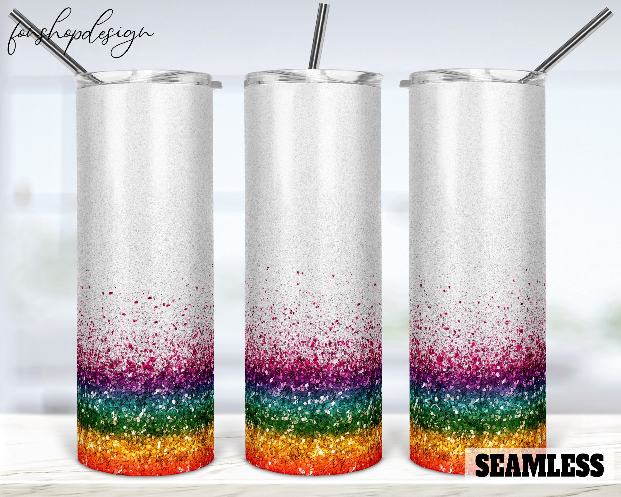 Glitter Confetti Rainbow Seamless 20oz Skinny Tapered & - Etsy