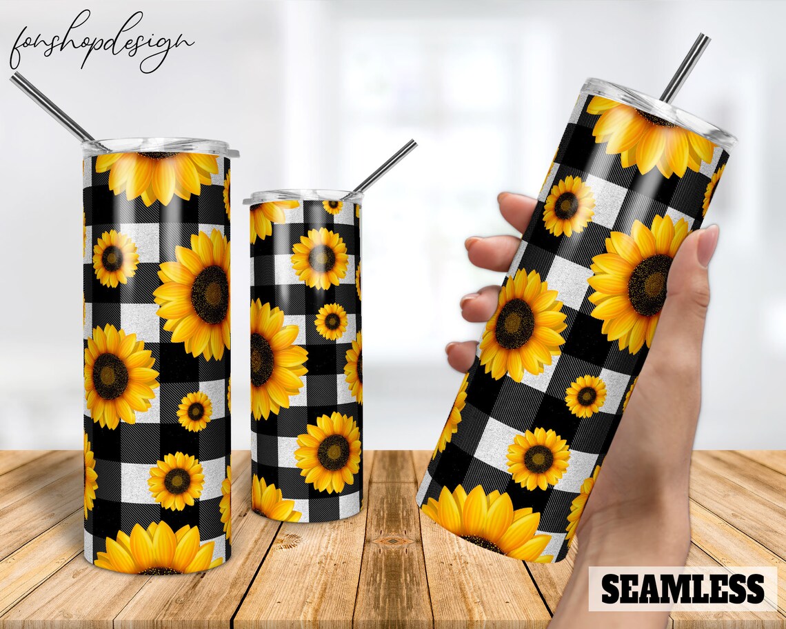 Buffalo Plaid Sunflower Seamless 20oz Skinny Tapered & - Etsy