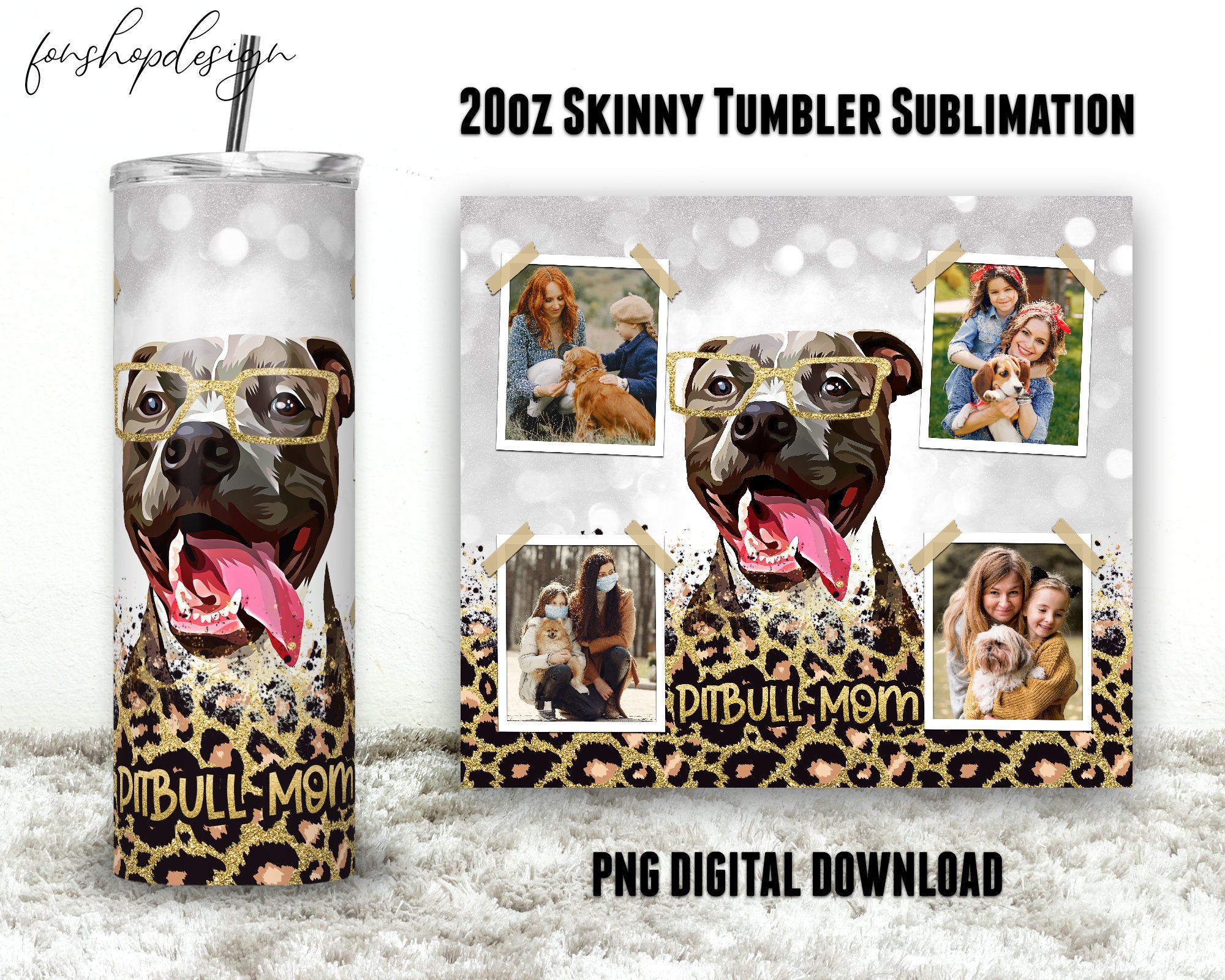 Pitbull Dog Mom Photo Frame 20oz Skinny Tapered & Straight - Etsy