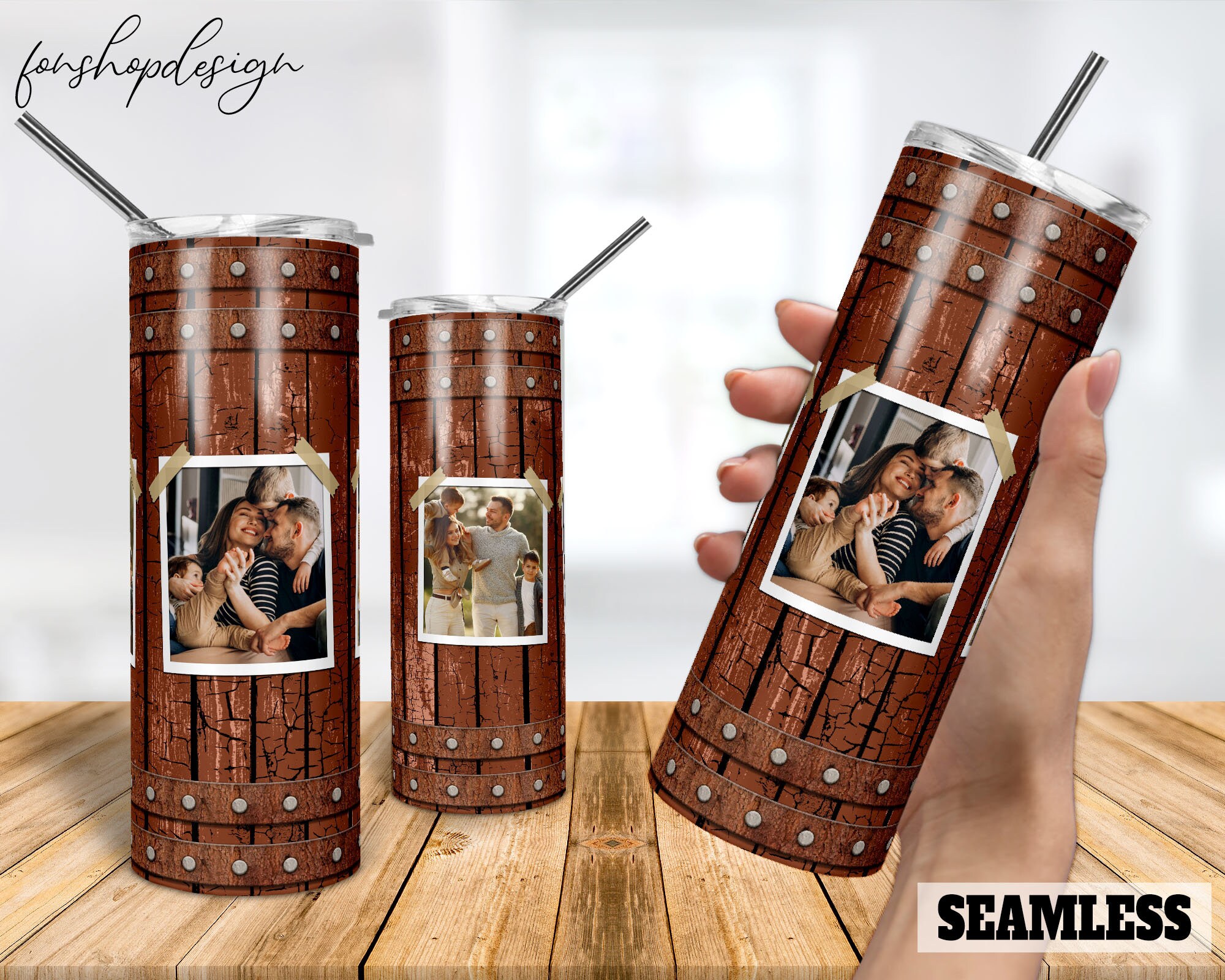 Wood Grain Whisky Wood Barrel Photo Frame 20oz Skinny Tapered - Etsy