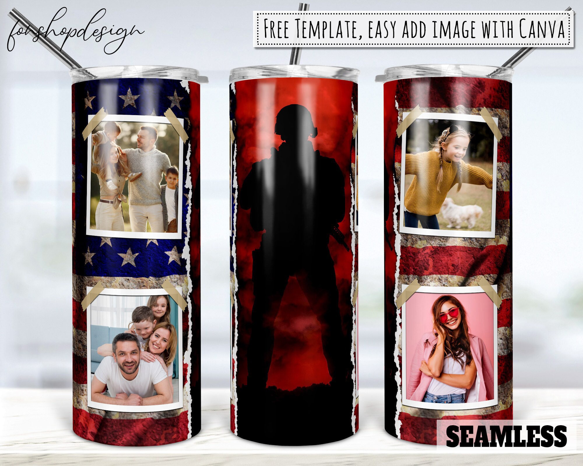 Military Army American Soldier Photo Frame 20oz Skinny - Etsy