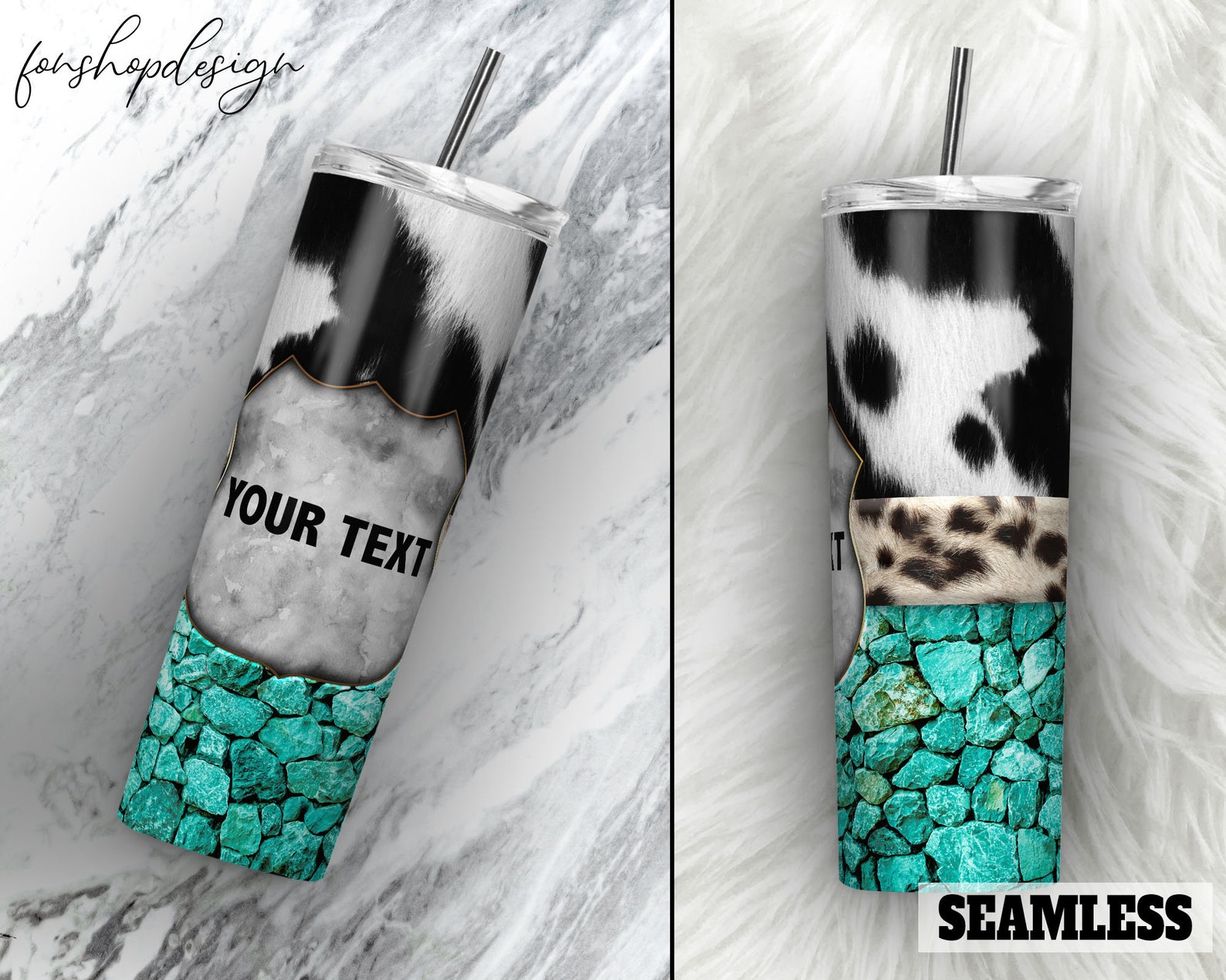 Cow Print Turquoise Seamless 20oz Skinny Tapered & Straight - Etsy