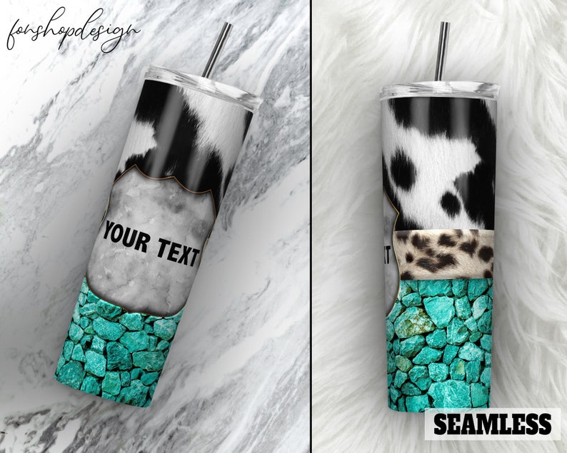 Cow Print Turquoise Seamless 20oz Skinny Tapered & Straight - Etsy