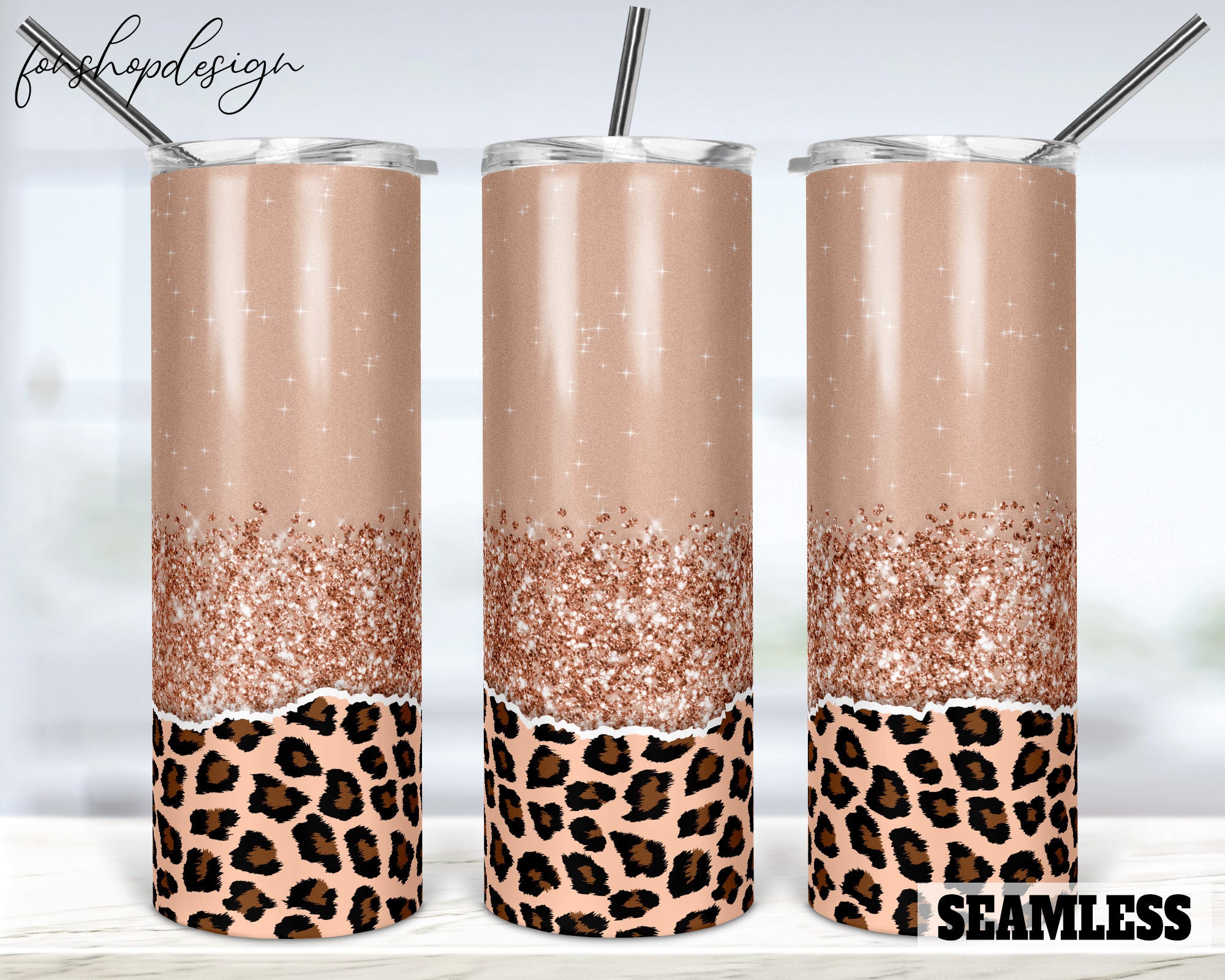 Rose Gold Leopard Seamless Tumbler 20 Oz Tumbler Skinny - Etsy