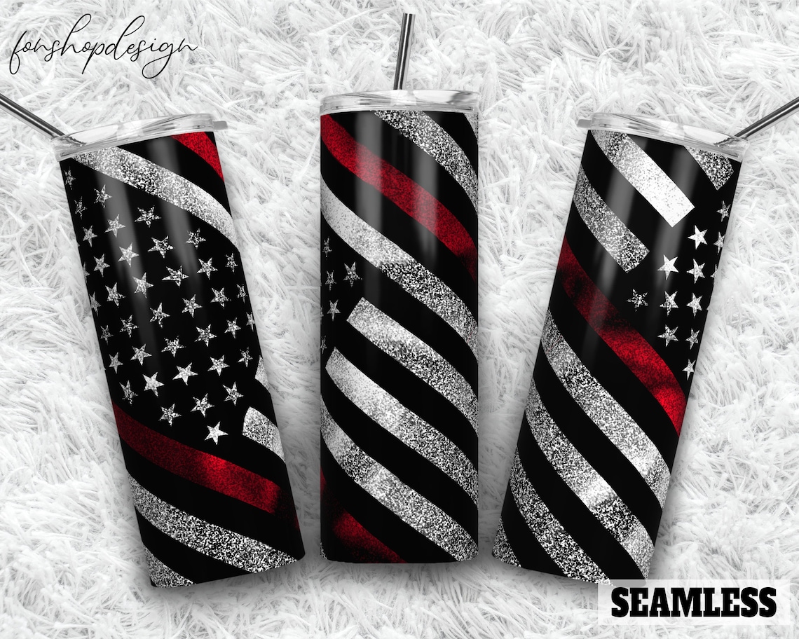 Firefighter American Flag Thin Red Line Seamless 20oz Skinny - Etsy