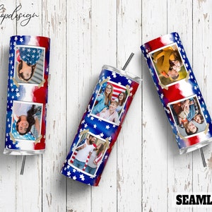 American Flag, 4th of July Photo Frame 20oz Skinny Tapered & Straight ...