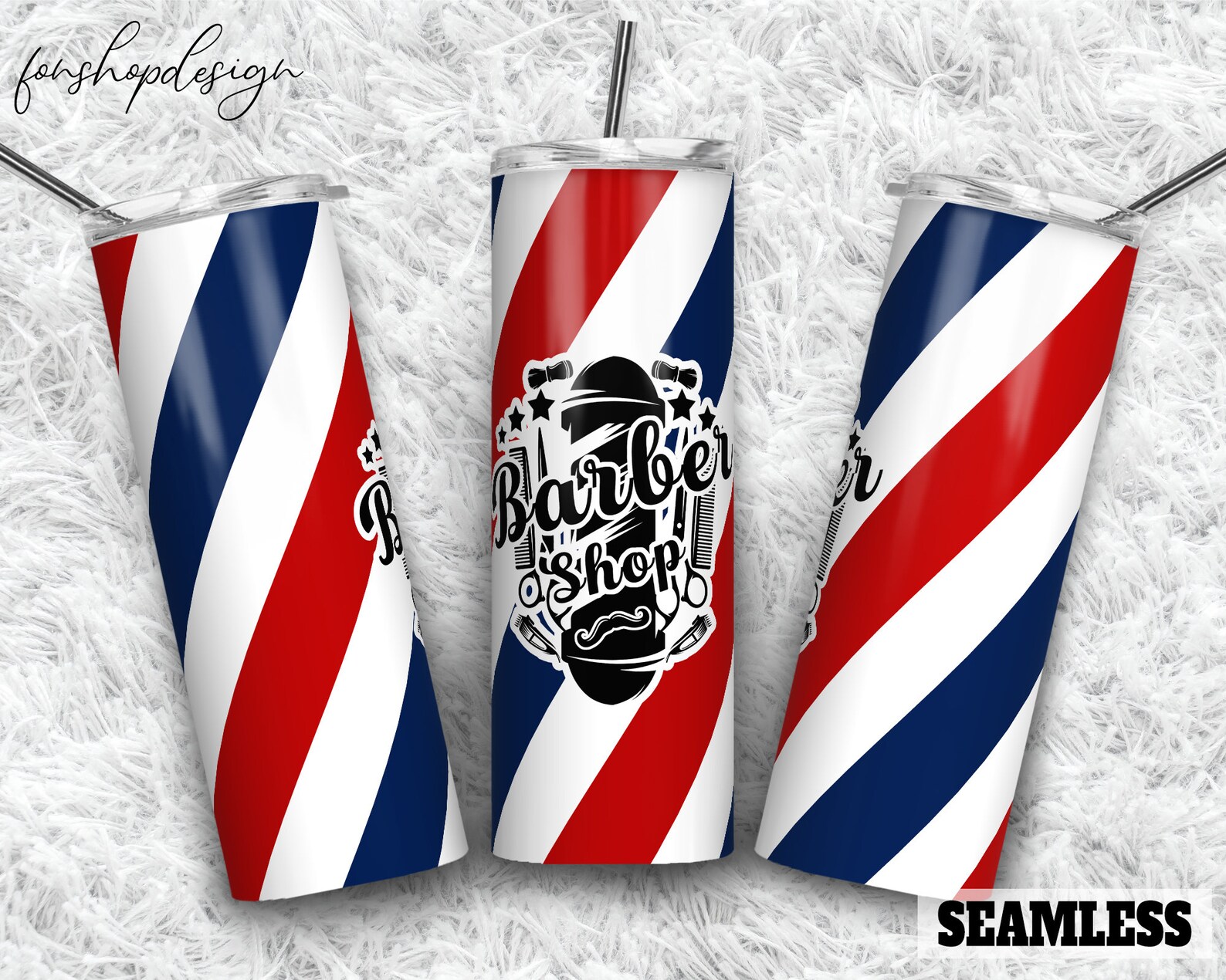 Barber Shop Seamless 20oz Skinny Tapered & Straight Tumbler Sublimation ...