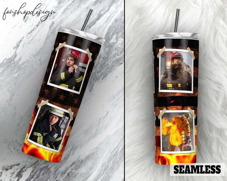 Firefighter Fireman Photo Frame 20oz Skinny Tapered & Straight - Etsy