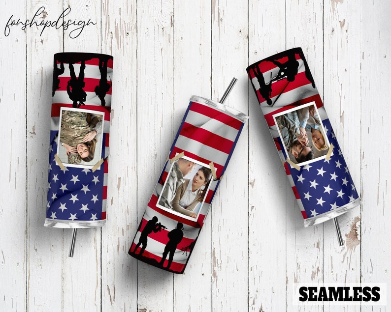 Memorial Day American Flag Photo Frame 20oz Skinny Tapered & Straight ...