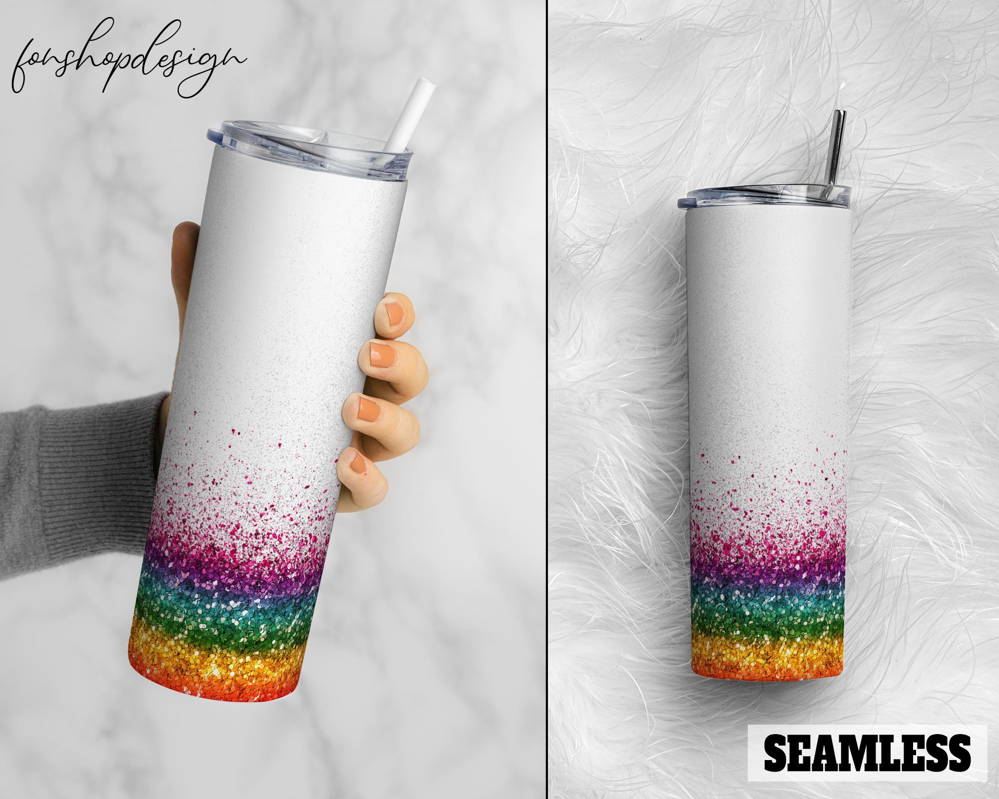 Glitter Confetti Rainbow Seamless 20oz Skinny Tapered & | Etsy