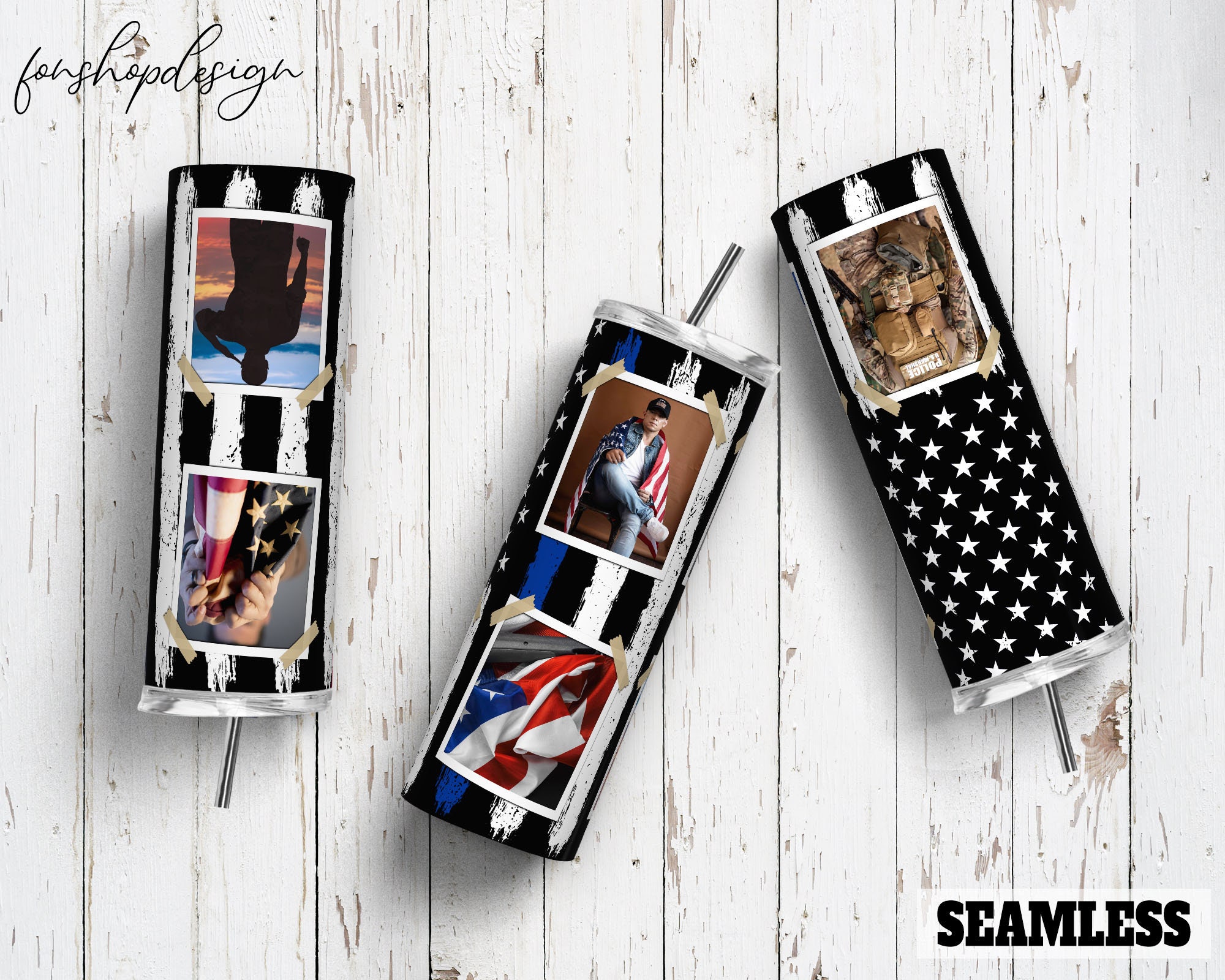 American Flag Thin Blue Line Photo Frame 20oz Skinny Tapered & Straight ...