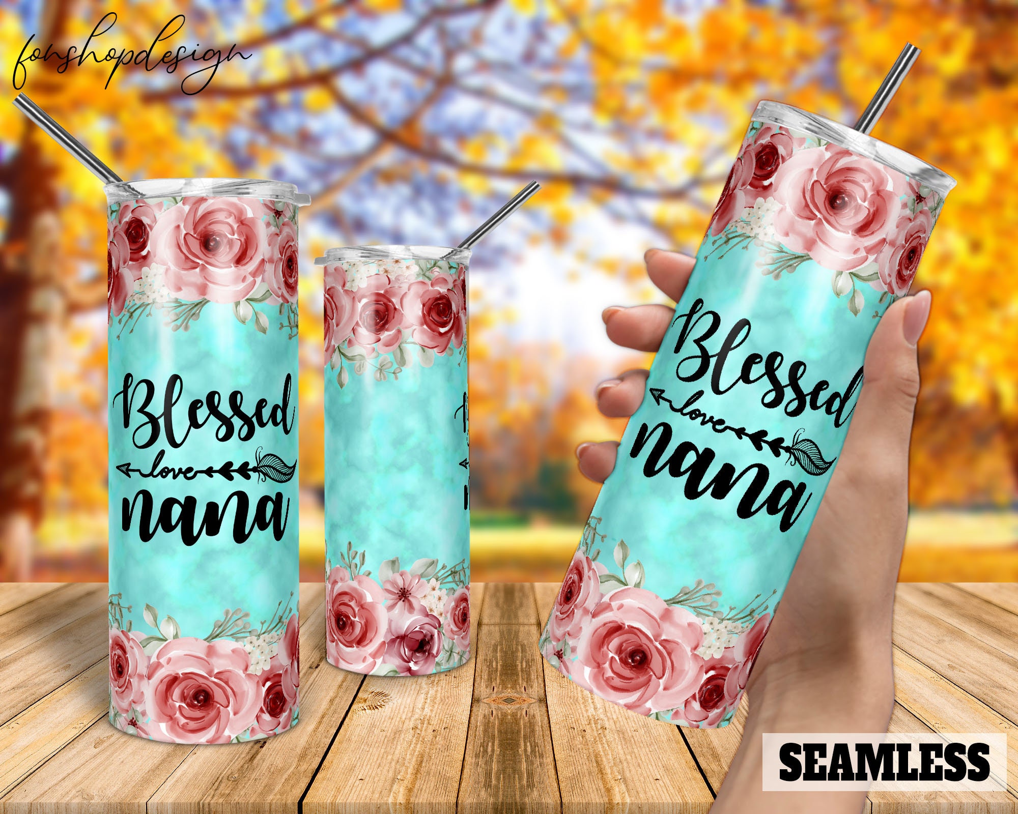 Blessed Nana Rose Marble Seamless 20oz Skinny Tapered & - Etsy