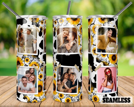 Cow Sunflowers Cowhide Photo Frame 20oz Skinny Tapered & | Etsy