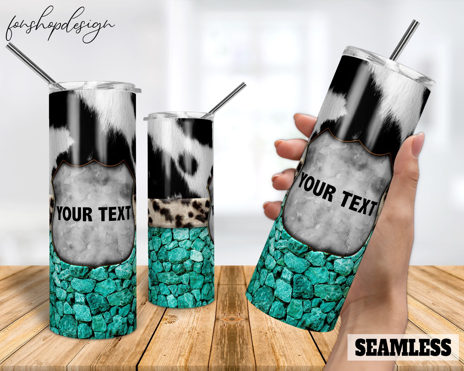 Cow Print Turquoise Seamless 20oz Skinny Tapered & Straight - Etsy