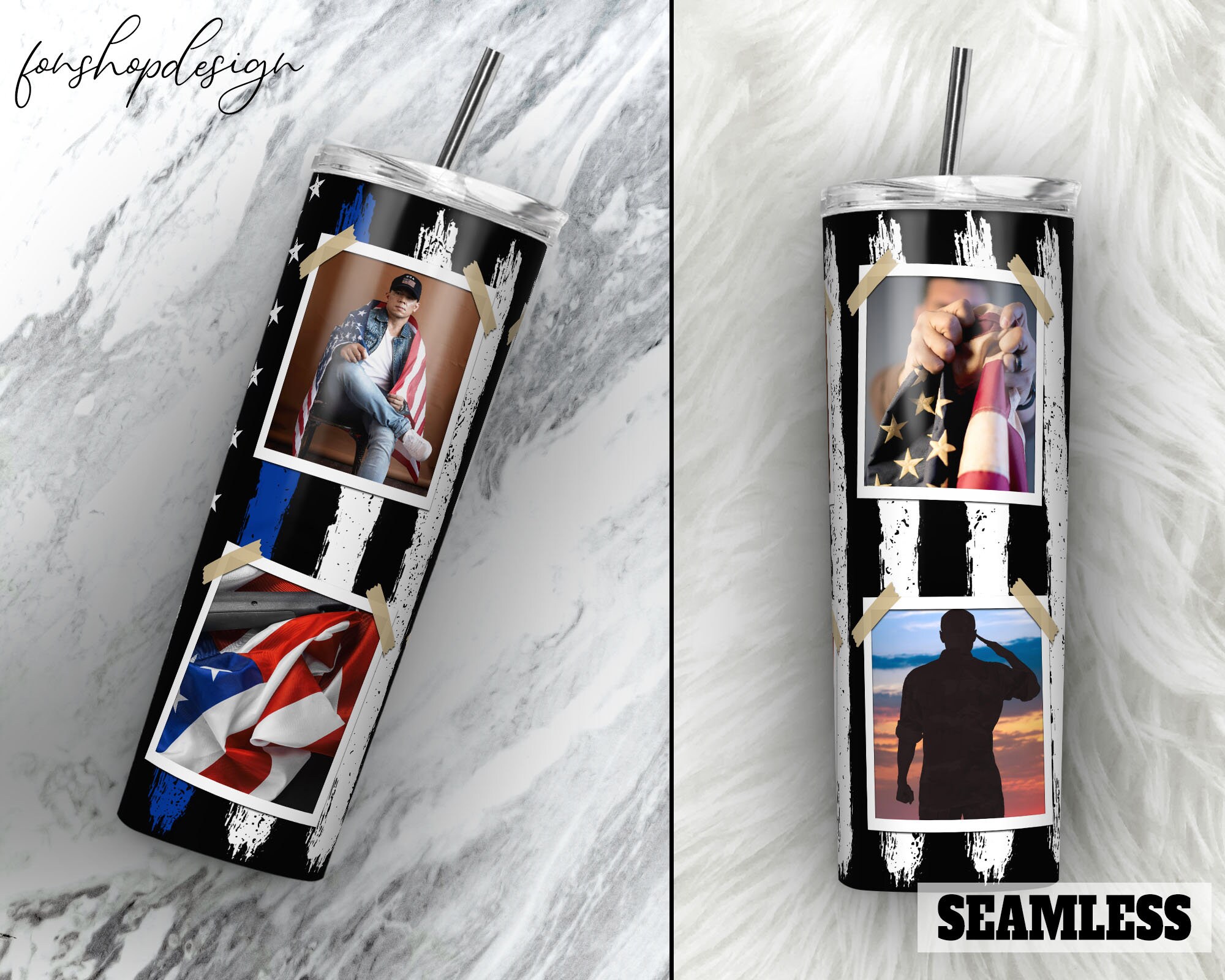 American Flag Thin Blue Line Photo Frame 20oz Skinny Tapered & Straight ...