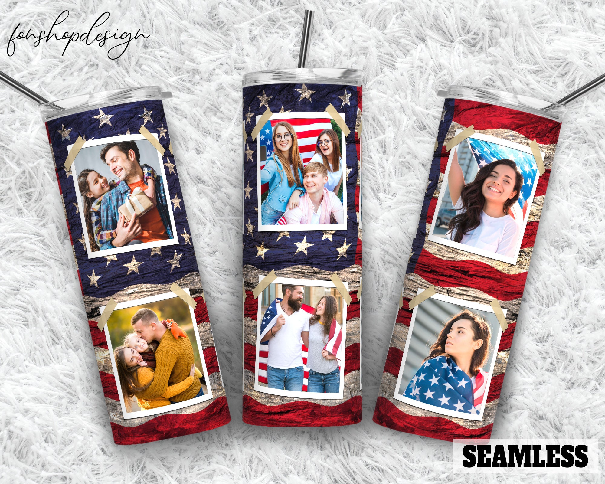 American Usa Wood Flag Photo Frame 20oz Skinny Tapered & Straight ...