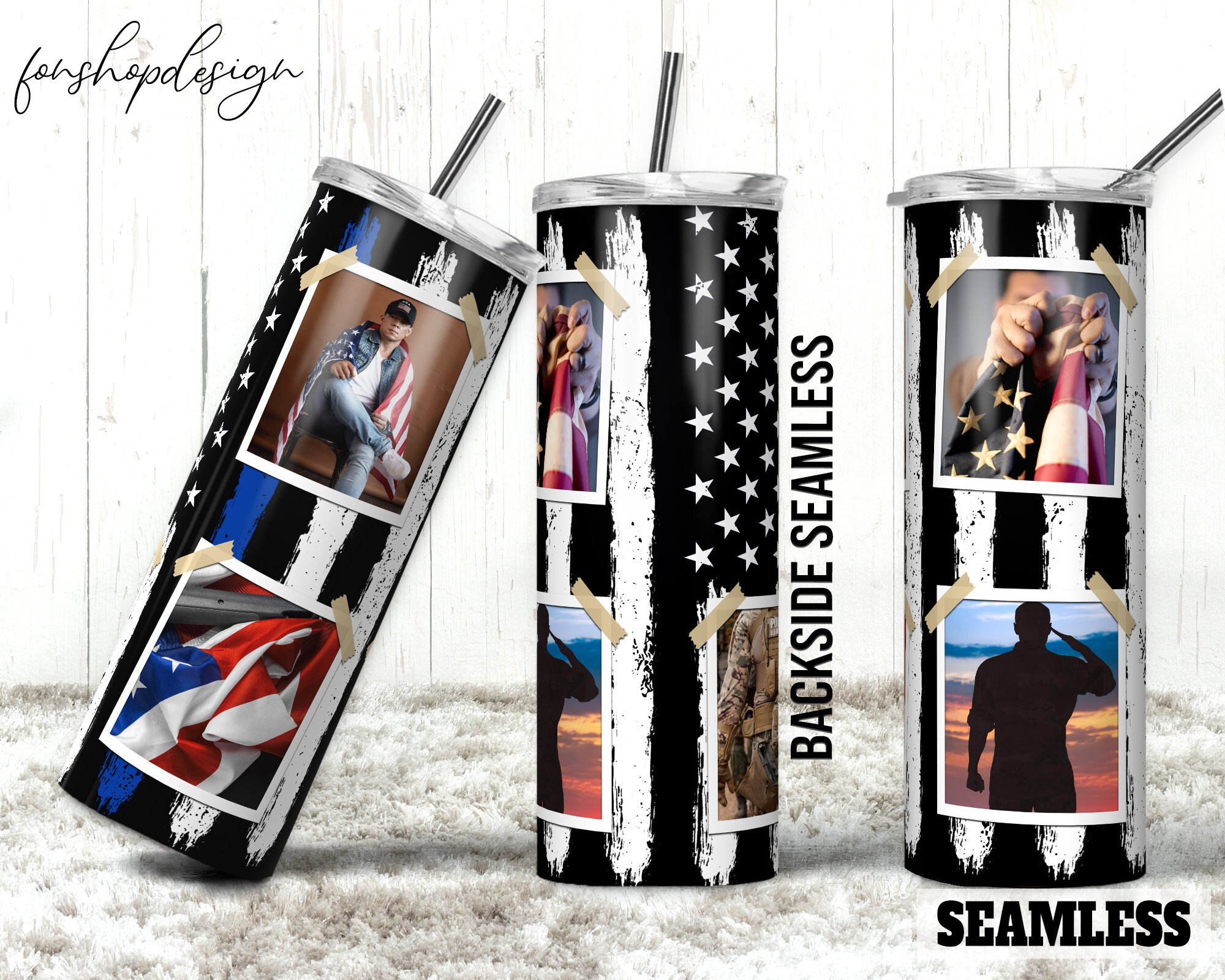 American Flag Thin Blue Line Photo Frame 20oz Skinny Tapered & Straight ...