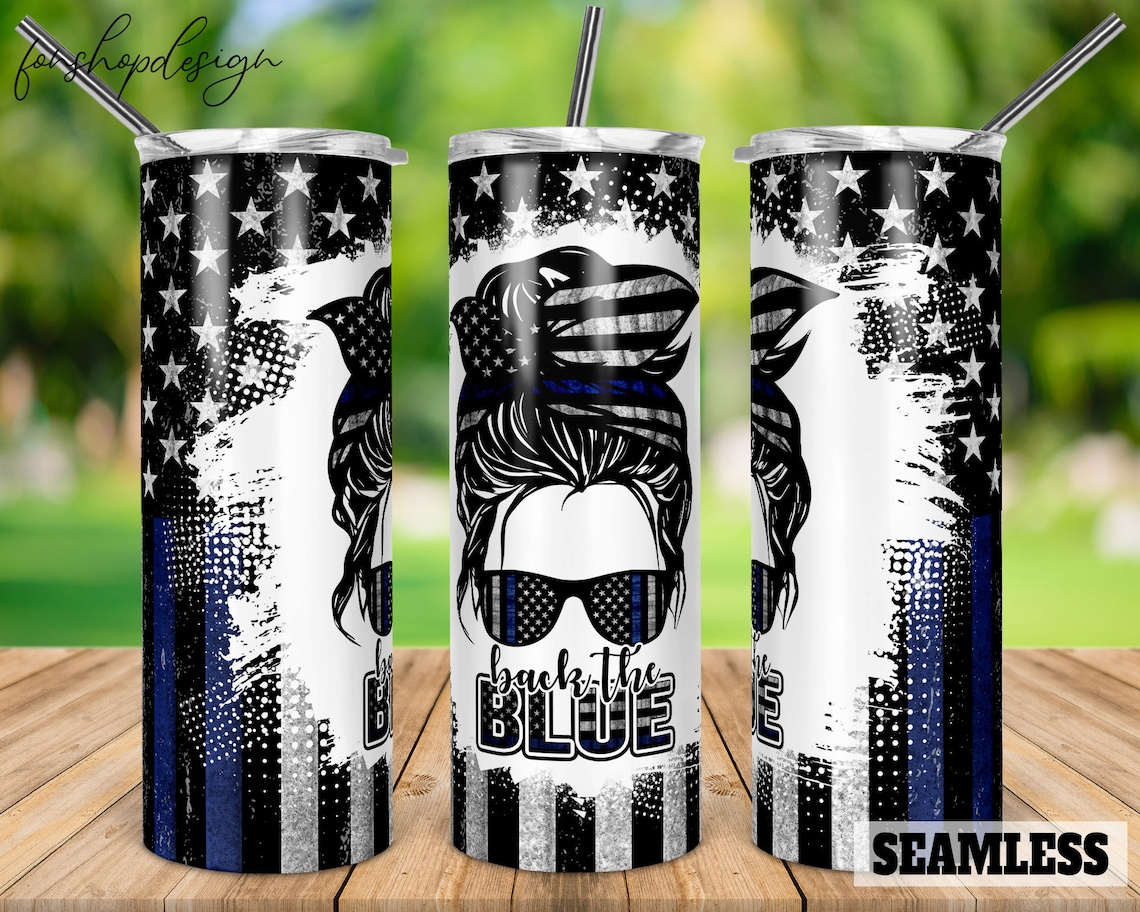 Back the Blue Messy Bun Hair Seamless Tumbler 20 Oz Tumbler | Etsy