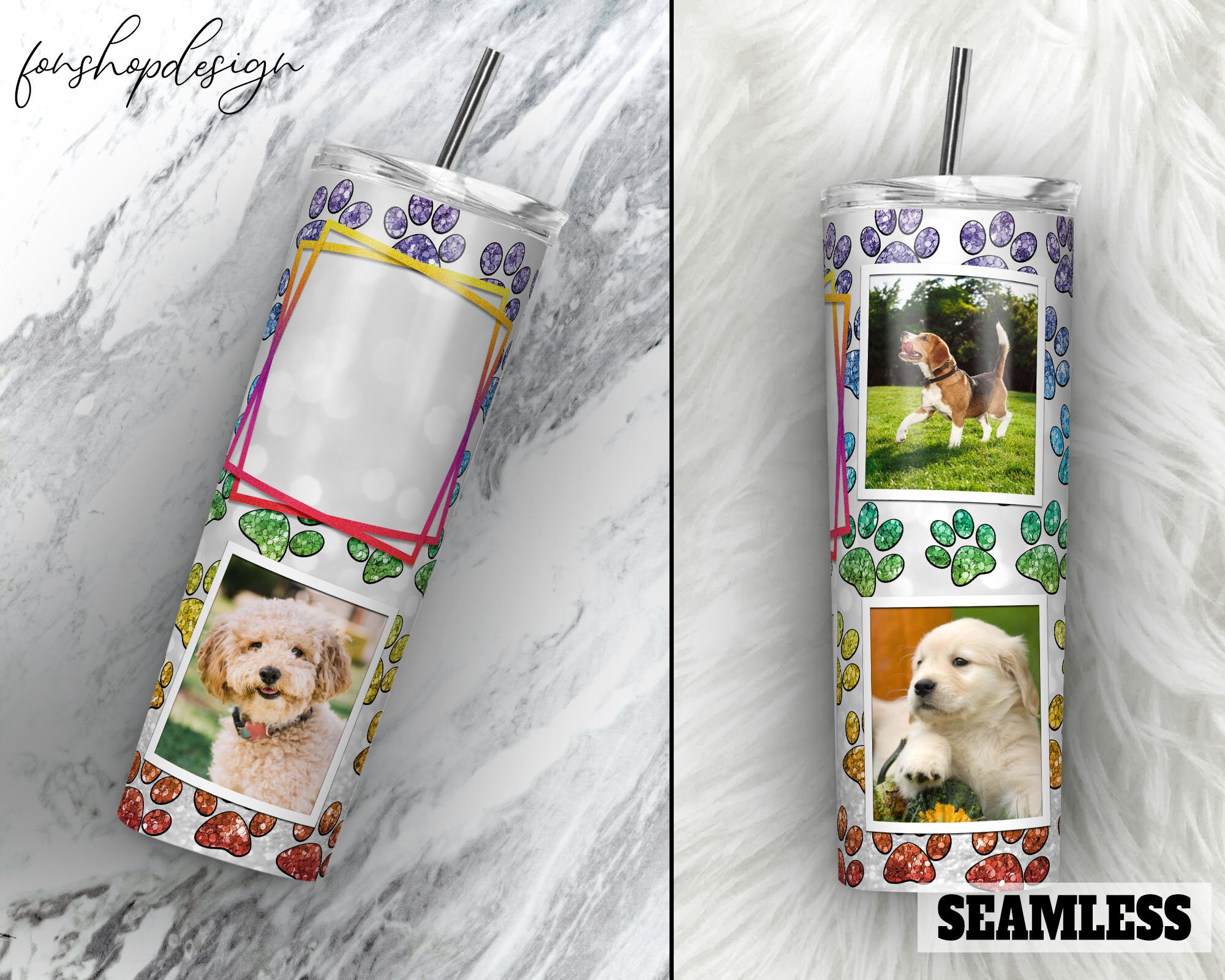 Dog Paw Print Rainbow Glitter Photo Frame Tumbler 20 Oz - Etsy