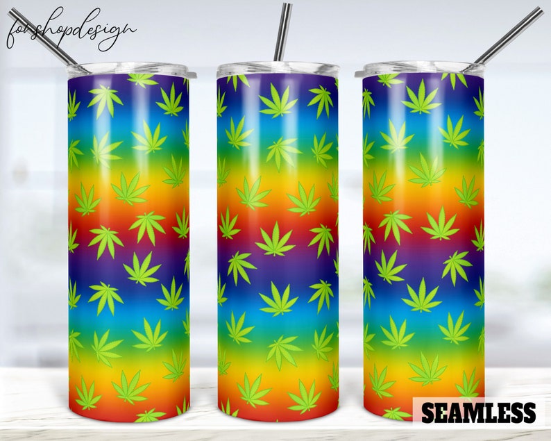 Colorful Marijuana Leaf Weed Seamless 20oz Skinny Tapered & - Etsy