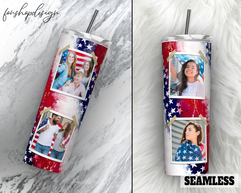 Red White and Blue Photo Frame 20oz Skinny Tapered & Straight - Etsy