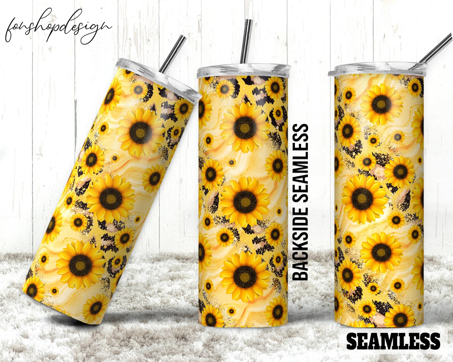 Sunflowers Marble Leopard Print Seamless 20oz Skinny Tapered & - Etsy