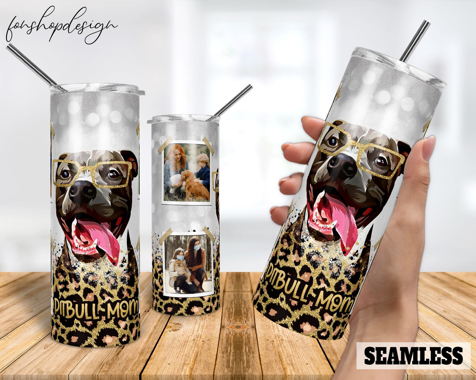 Pitbull Dog Mom Photo Frame 20oz Skinny Tapered & Straight - Etsy